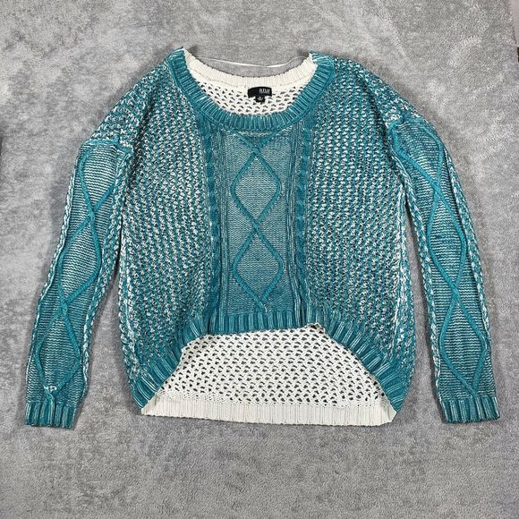 A New Approach | Sweaters | A New Approach Fishnet Crewneck Aqua White ...